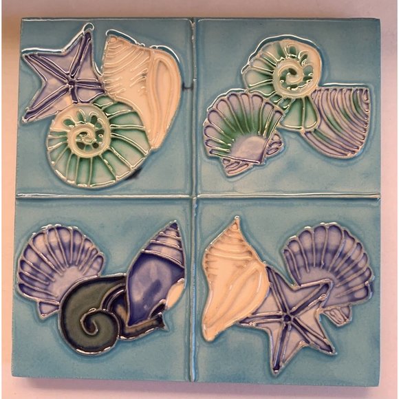 Tile Craft | Wall Decor | Sea Shells Decorative Wall Art Ceramic Tile ...